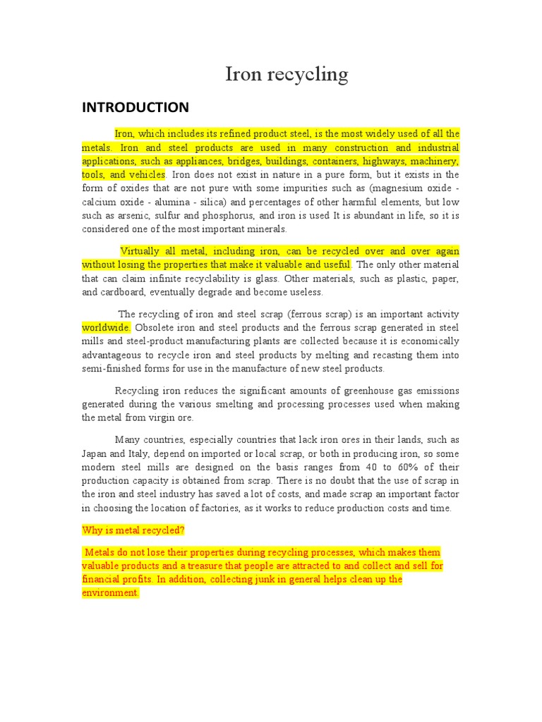 Iron Recycling | PDF | Scrap | Steel