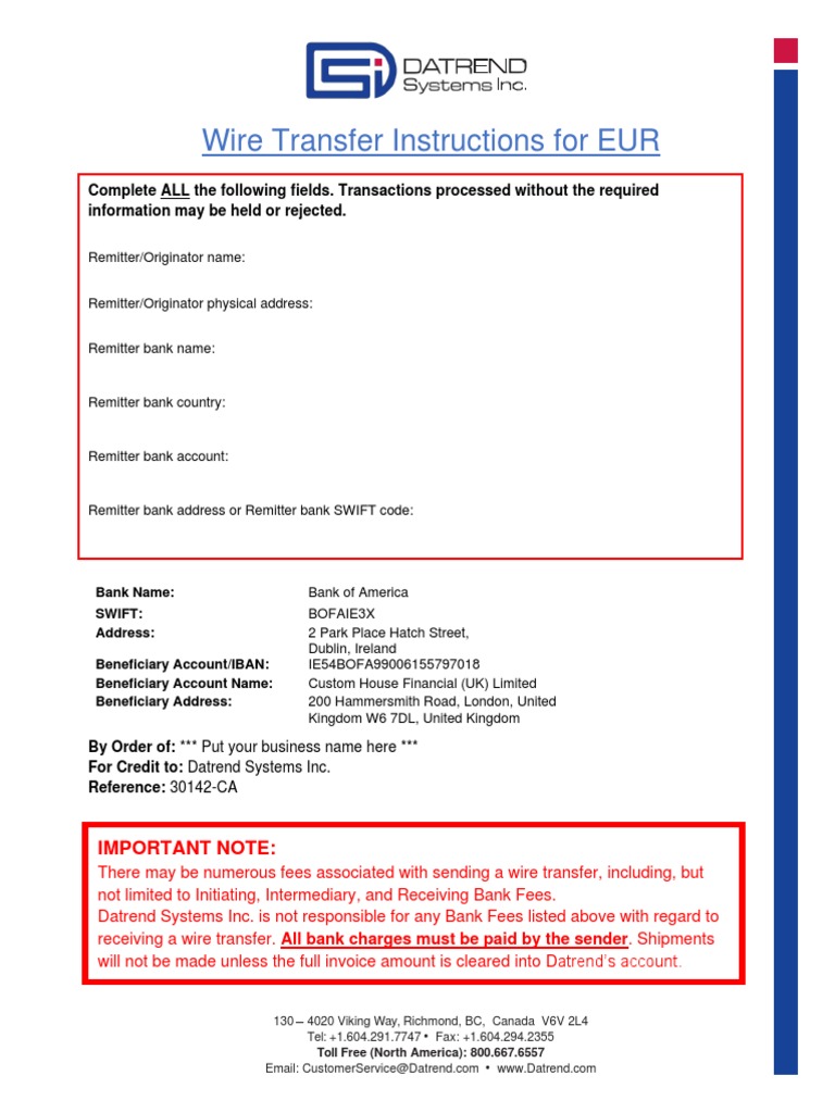 WU - EUR Wire Transfer Instruction May 2022 | PDF