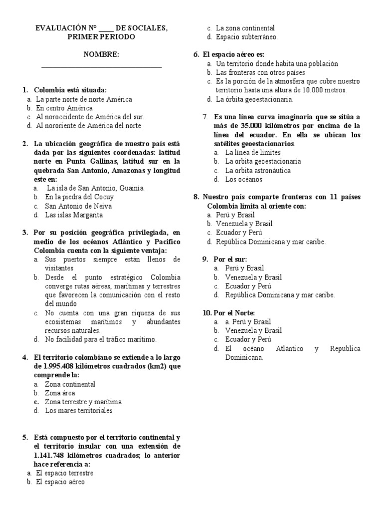 EVALUACIÓN Sociales | Descargar gratis PDF | Américas | Colombia