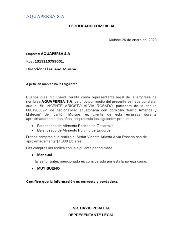 Certificado Comercial | PDF