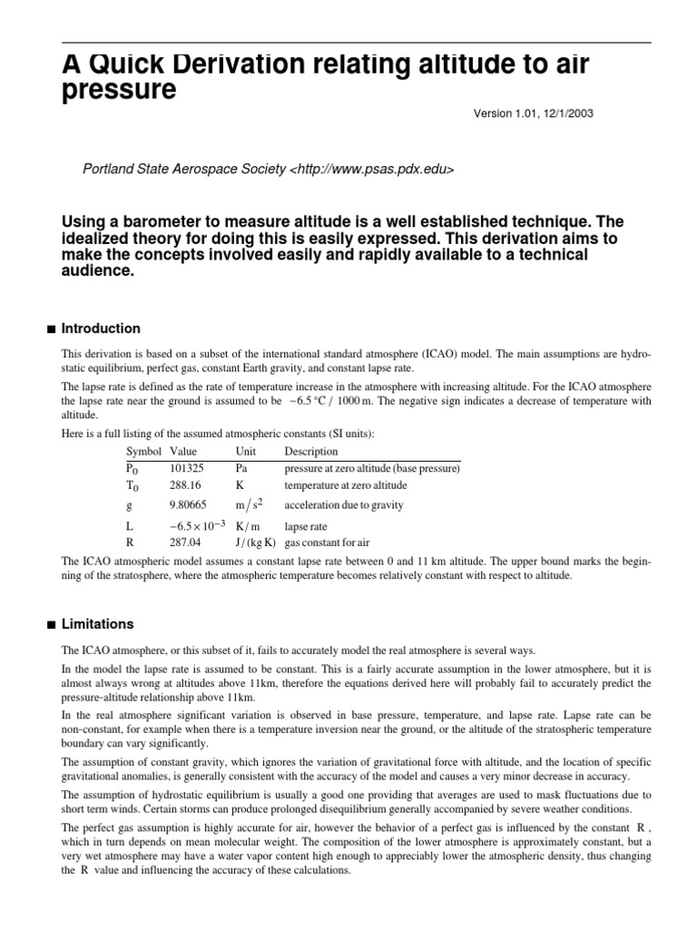 Quick Guide: Relating Air Pressure to Altitude | PDF | Altitude ...
