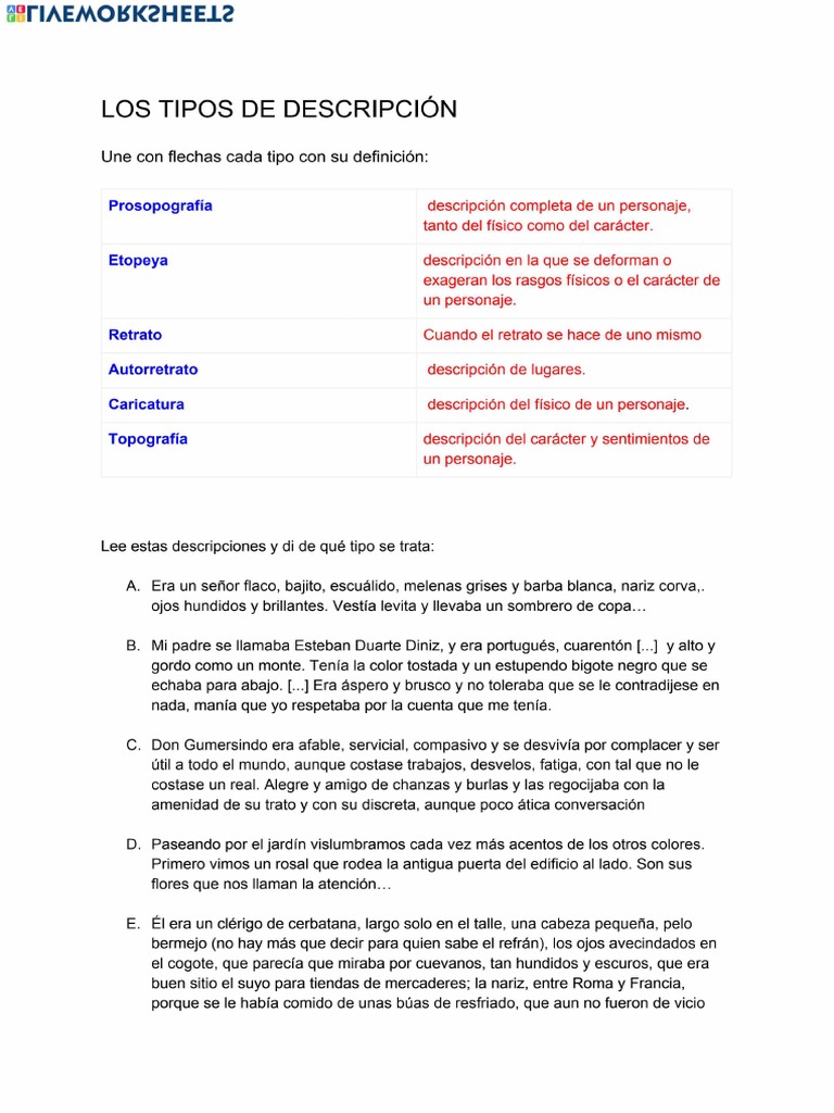 Tipos de Descripcion Ejercicios | PDF