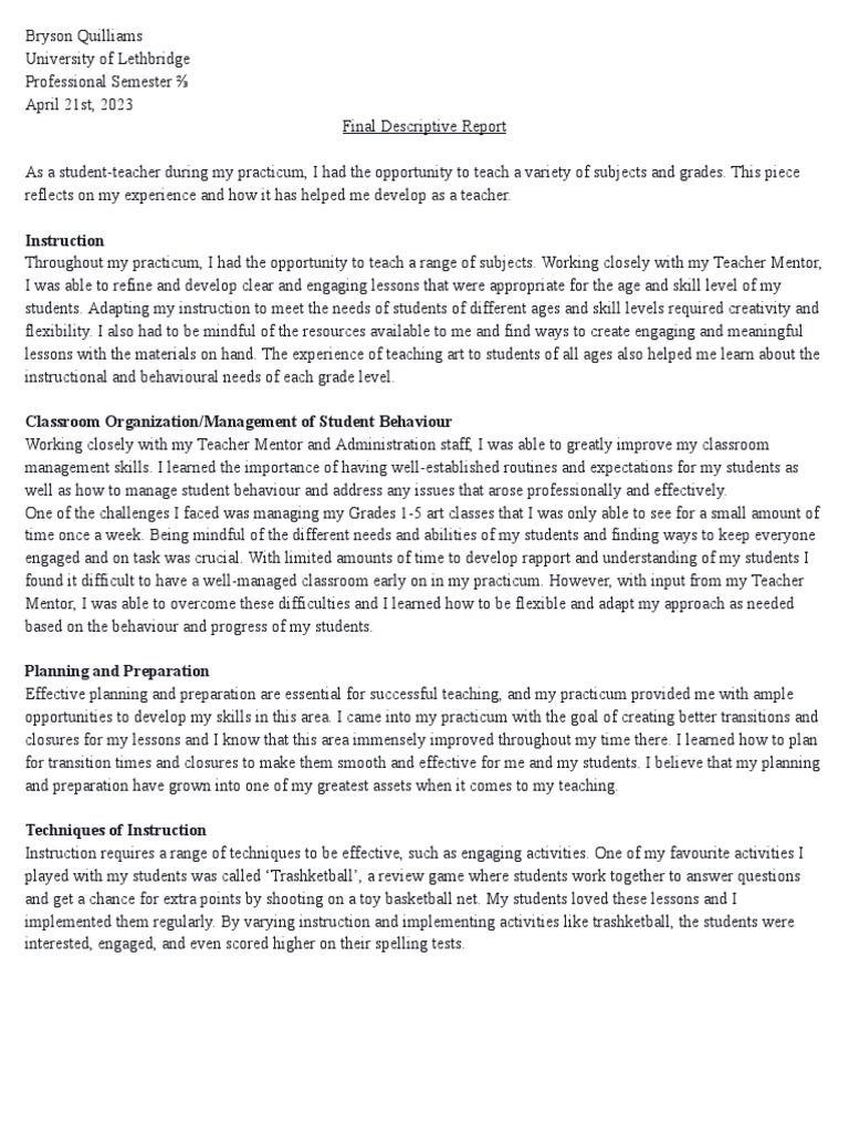 Final Report | PDF | Teachers | Mentorship