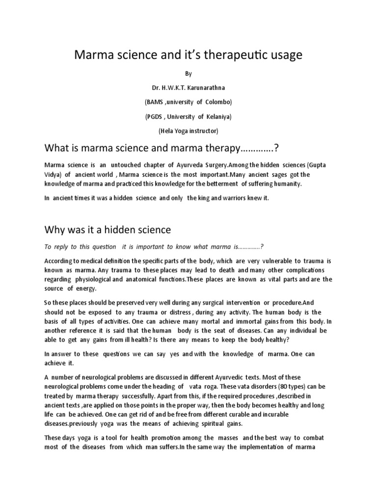 Marma Science and It Usage | PDF | Ayurveda | Kundalini Marma Science and It Usage | PDF | Ayurveda | Kundalini
