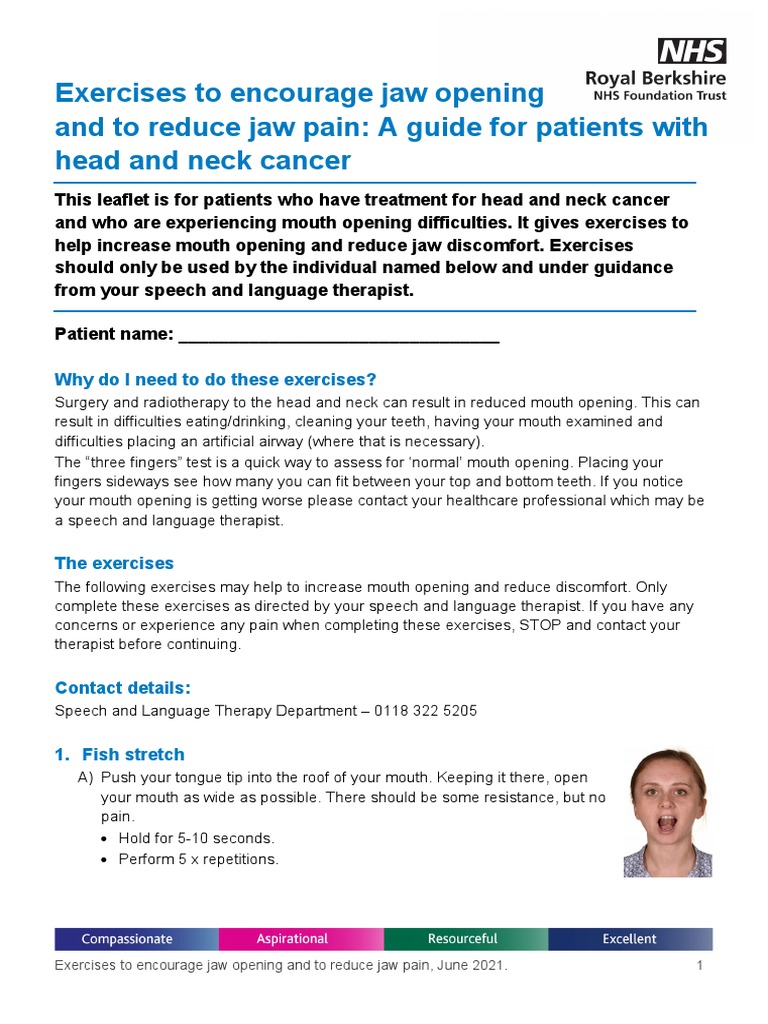 Jaw Exercises for Head and Neck Cancer | PDF | Therapy | Head And Neck ...