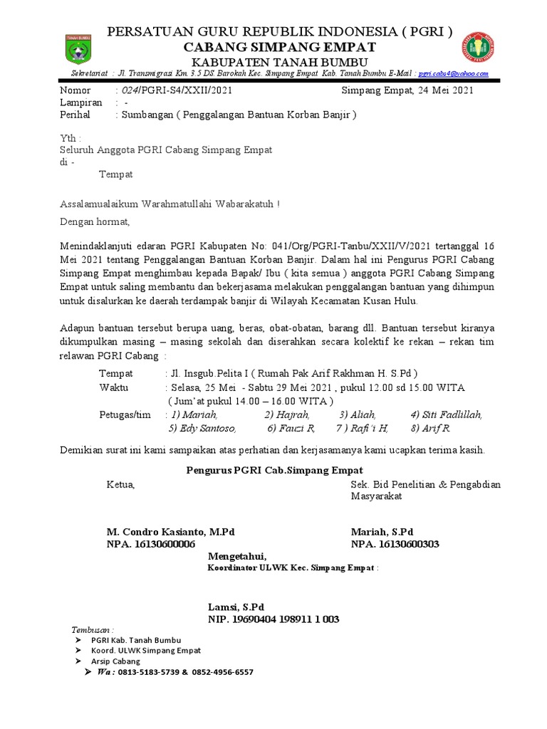 Edaran Bantuan Musibah (Bencana Banjir Kusan Hulu) - Ok | PDF