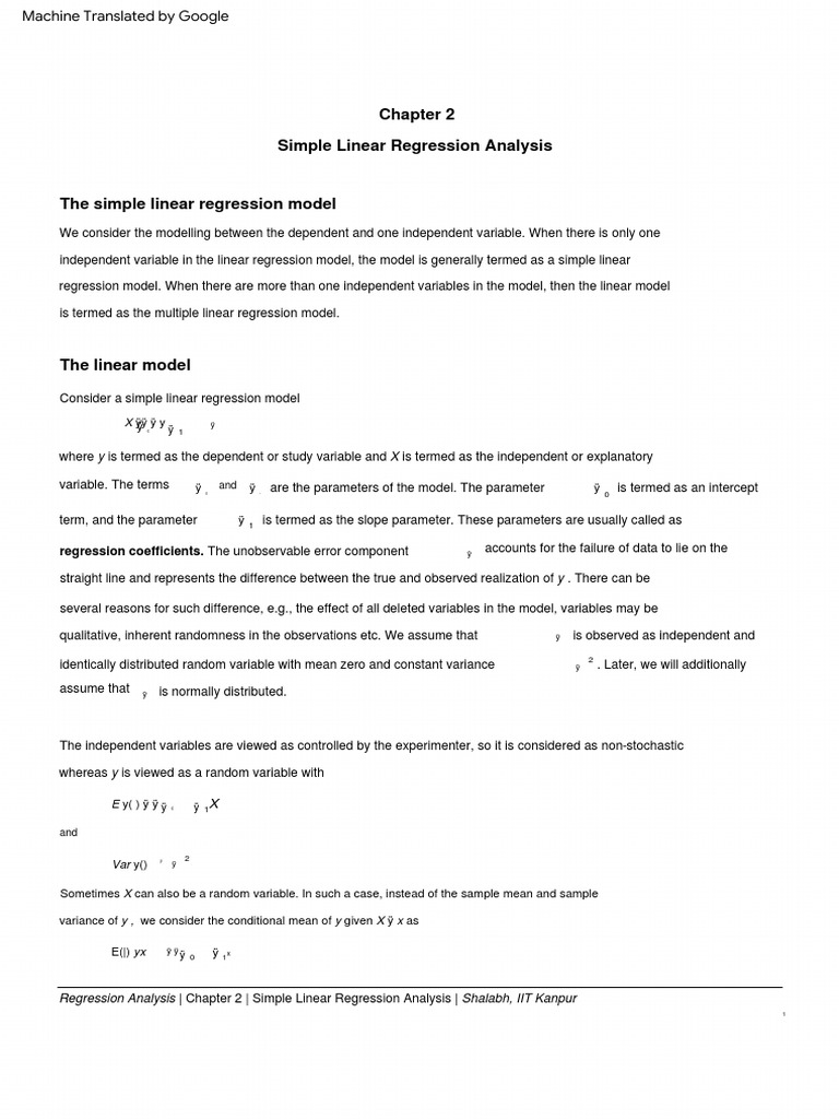 Chapter2 Regression Simplelinearregressionanalysis Pdf Regression Analysis Linear Regression