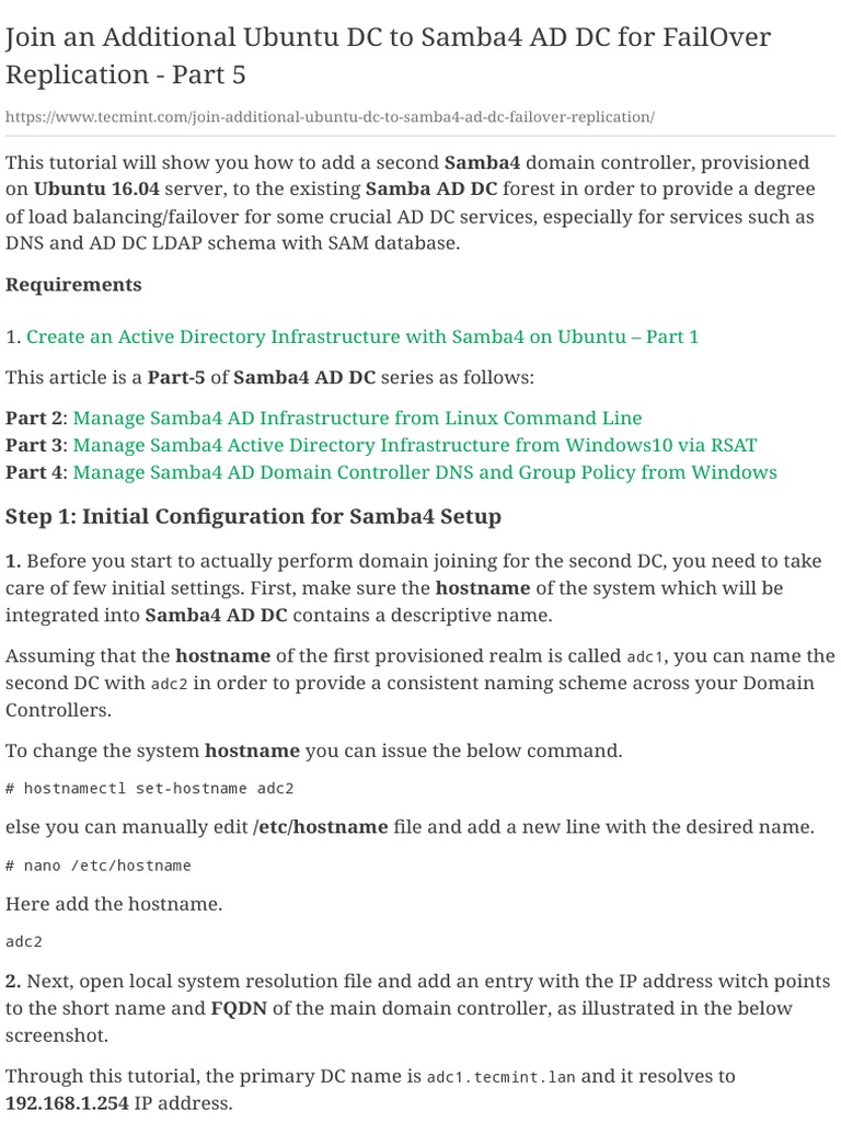 Part 05 Join An Additional Ubuntu Dc To Samba4 Ad Dc Pdf Domain Name System Active Directory 