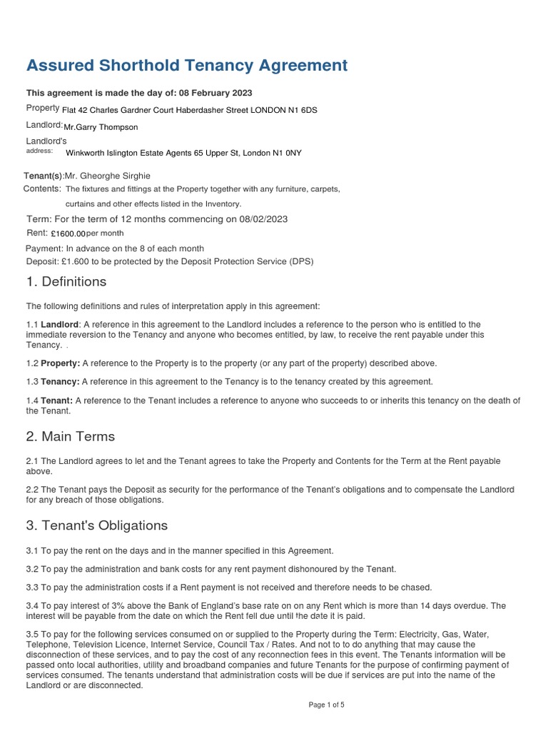 Assured Shorthold Tenancy Agreement: CBBJJFGJJJHHHGG | Download Free PDF | Leasehold Estate ...
