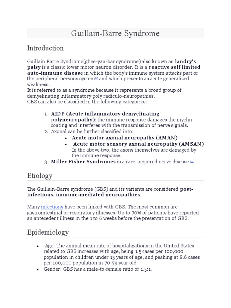 Guillain-Barre Syndrome Guide | PDF | Physiology | Nervous System