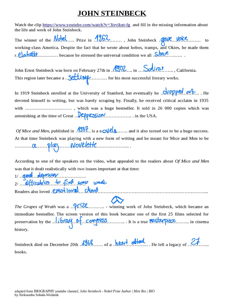 JSteinbeck Gapfill | PDF | John Steinbeck