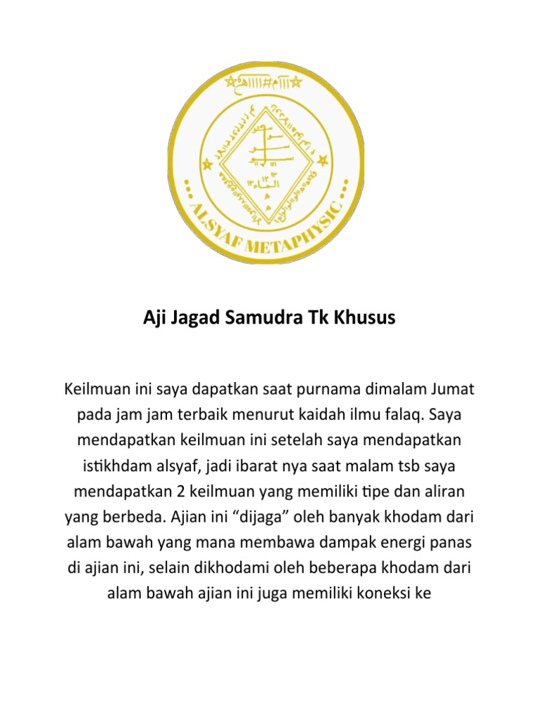 Aji Jagad Samudra: Ilmu dan Manfaatnya | PDF