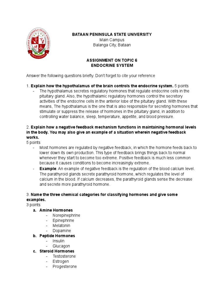 BPSU Endocrine Assignment | PDF | Endocrine System | Hormone