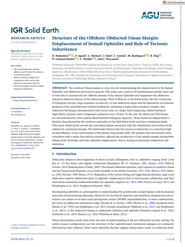 JGR Solid Earth - 2020 - Ninkabou - Structure of The Offshore Obducted ...