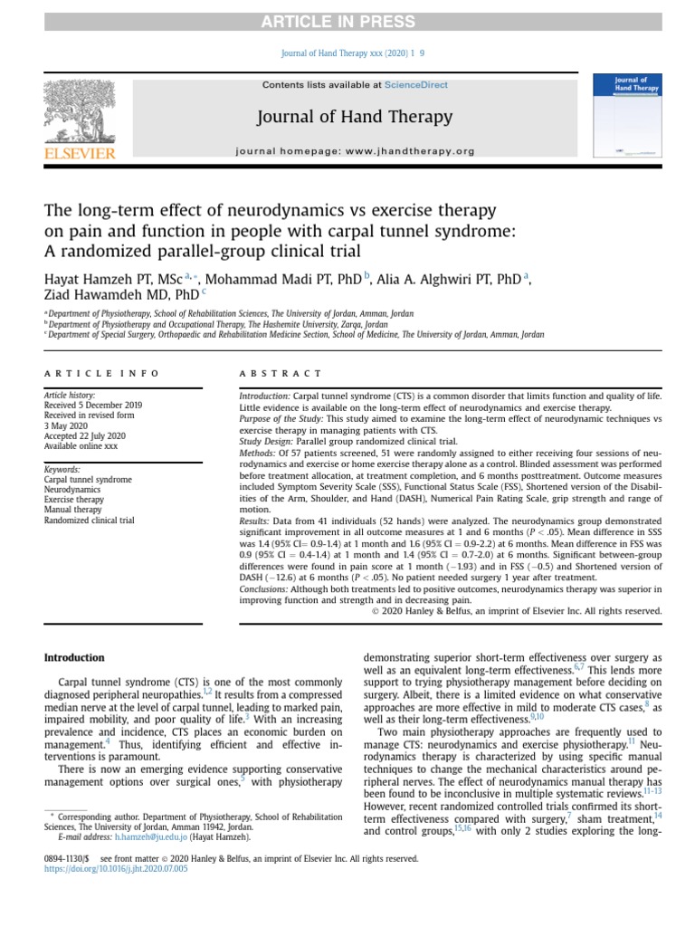Journal of Hand Therapy: Hayat Hamzeh PT, MSC, Mohammad Madi PT, PHD ...