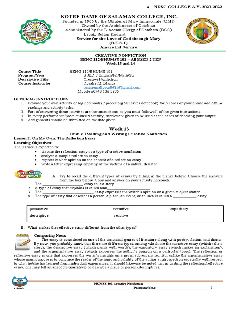 NF 13-16 Weeks | PDF | Travel Literature | Essays