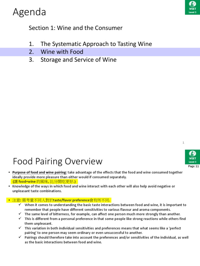 WSET L3 1 Chap02 Food Pairing | PDF | Taste | Umami