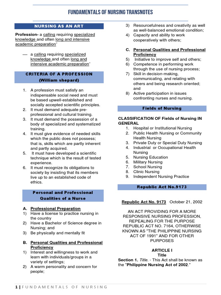 Fundamentals Transnotes 2 | PDF | Nursing | Hospital