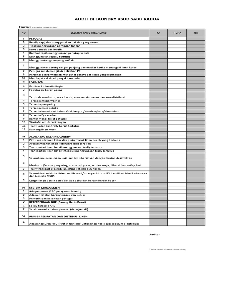Format Audit Di LAUNDRY | PDF