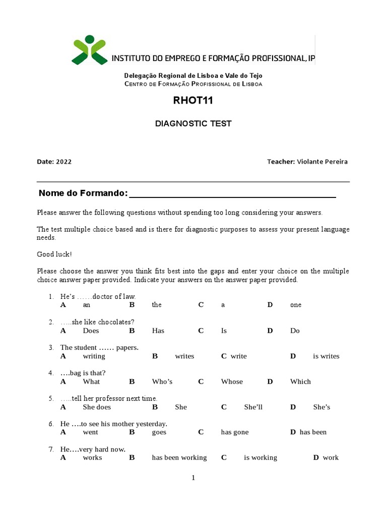 Diagnostic Test - Paper | PDF
