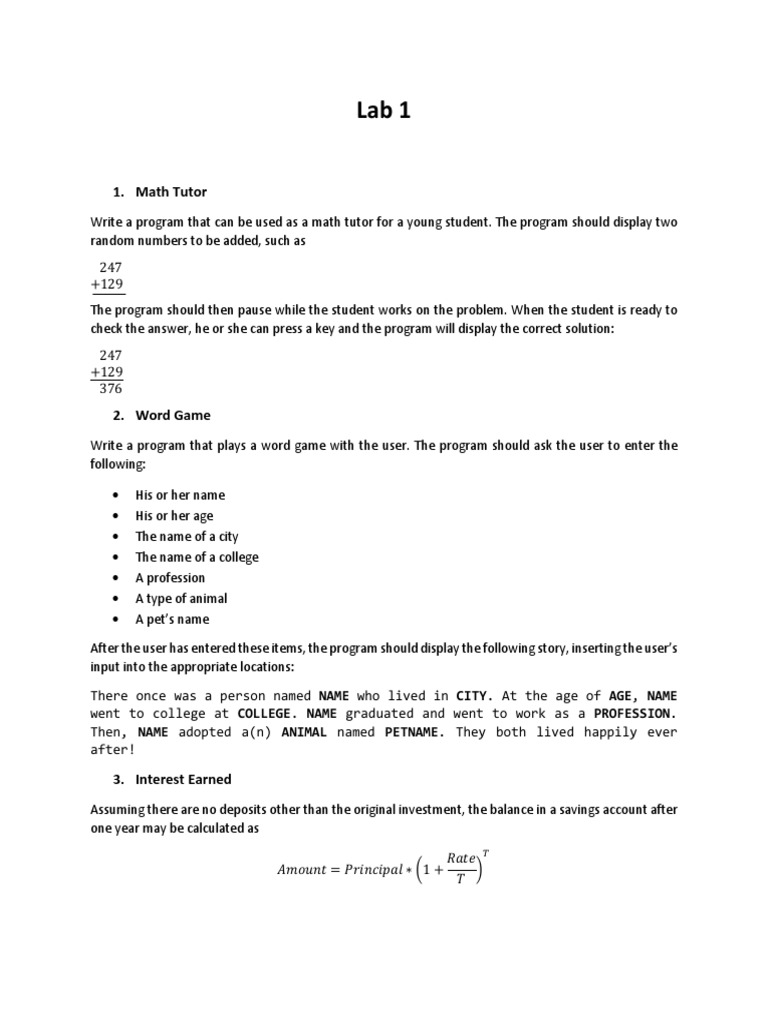 Lab 1 - Making Decisions | PDF | Area