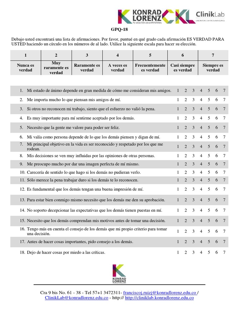 GPQ Versión 18 Ítems 1 | PDF