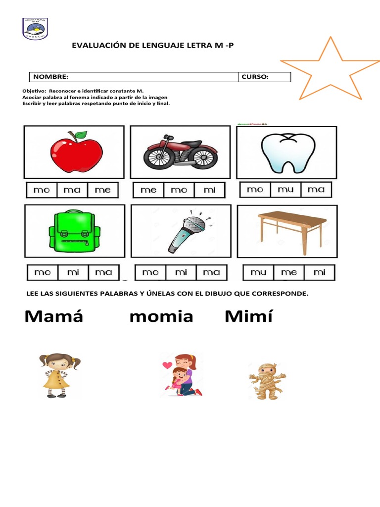 Evaluaciion Letra M Y P Marzo Pdf