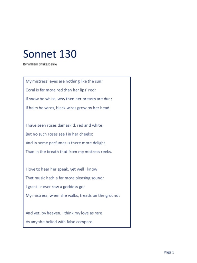 English HL Poetry - Sonnet 130 | PDF | Poetry | Sonnets