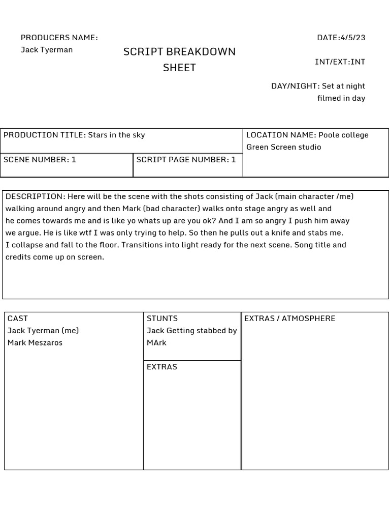 Script Breakdown Sheet Gss | PDF