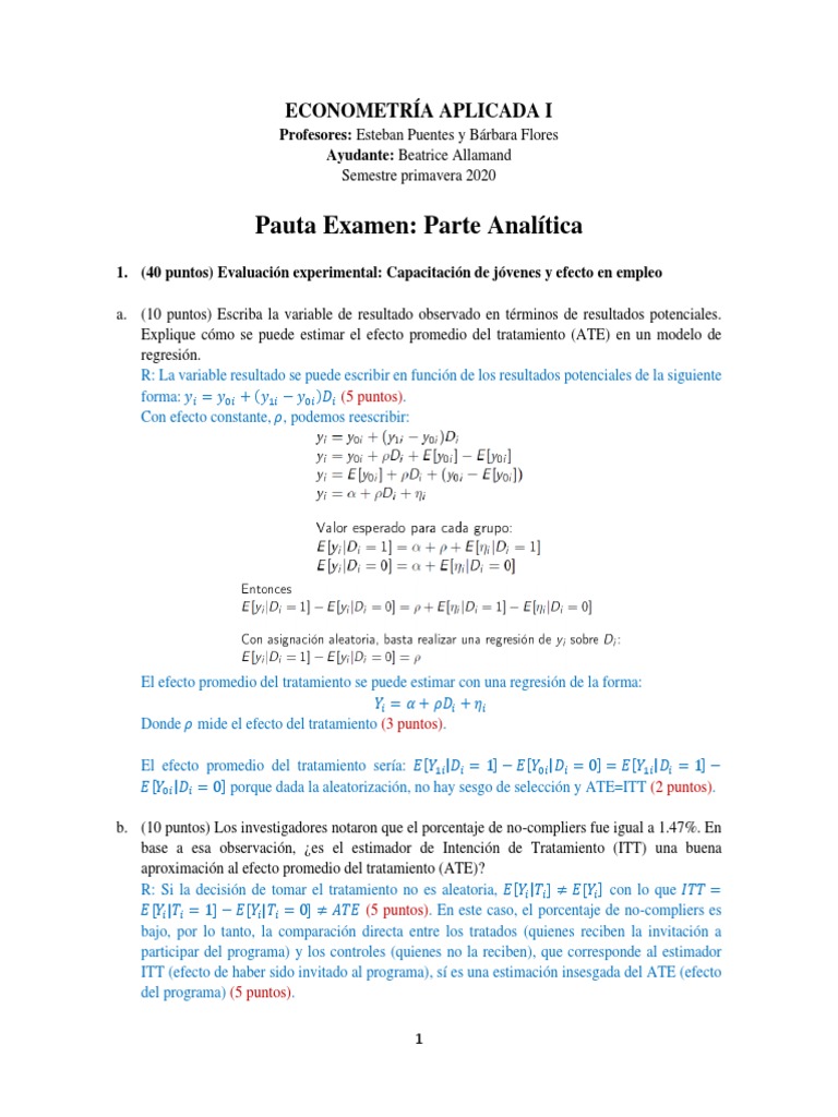 Pauta Examen Parte1 | PDF | Dormir | Endogeneidad (Econometría)