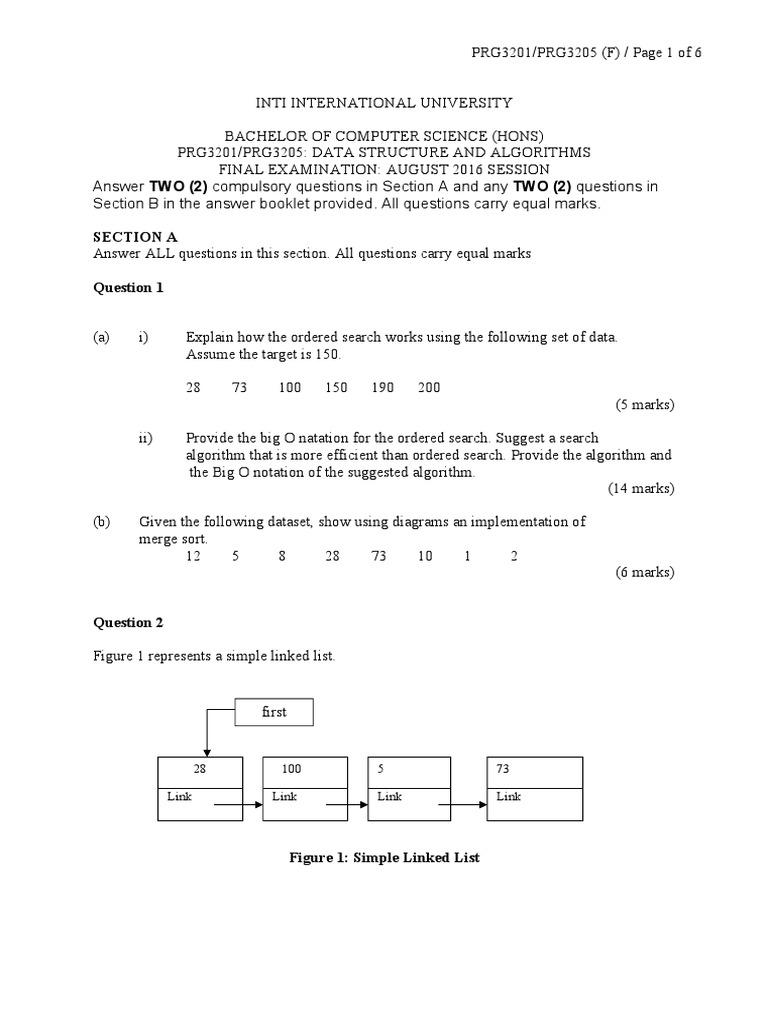 Data Structures and Algorithms Exam Guide | PDF | Queue (Abstract Data Type) | Data Management