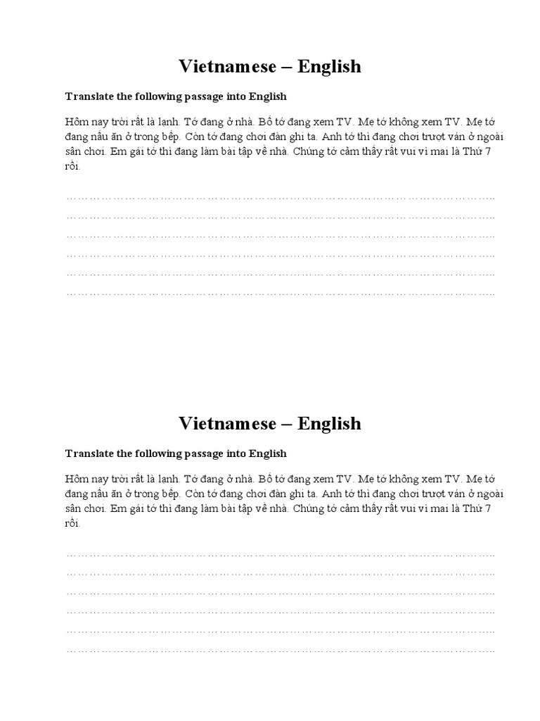 Vietnamese - English Homework | PDF