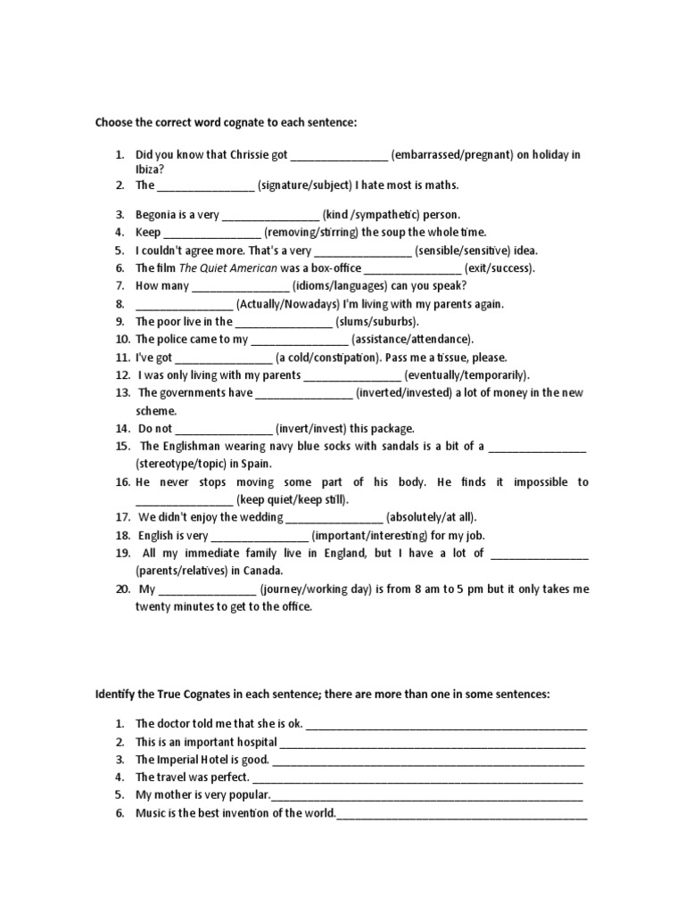 Cognates Worksheet | PDF