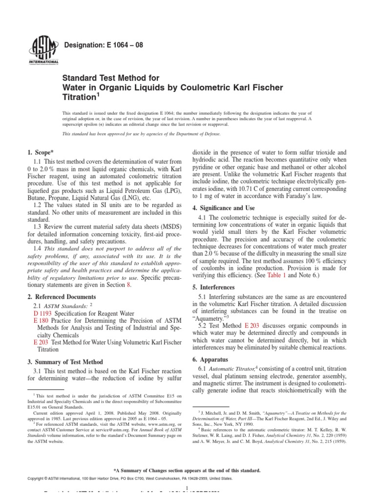 Astm E1064 - 08 | PDF | Titration | Chemistry