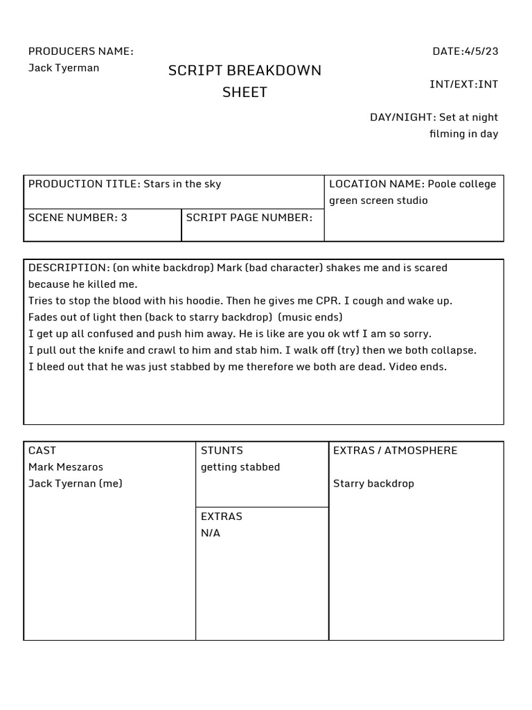 Script Breakdown Sheet Ggs End | PDF