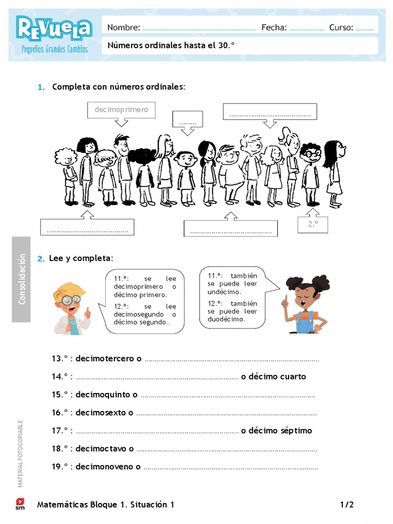 Ficha De Carrera De Numeros Ordinales