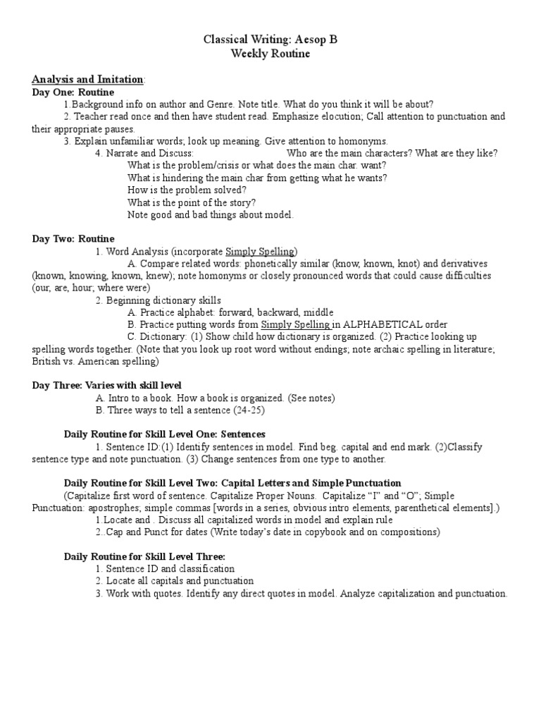 Classical Writing. Aesop Lesson Plans | Punctuation