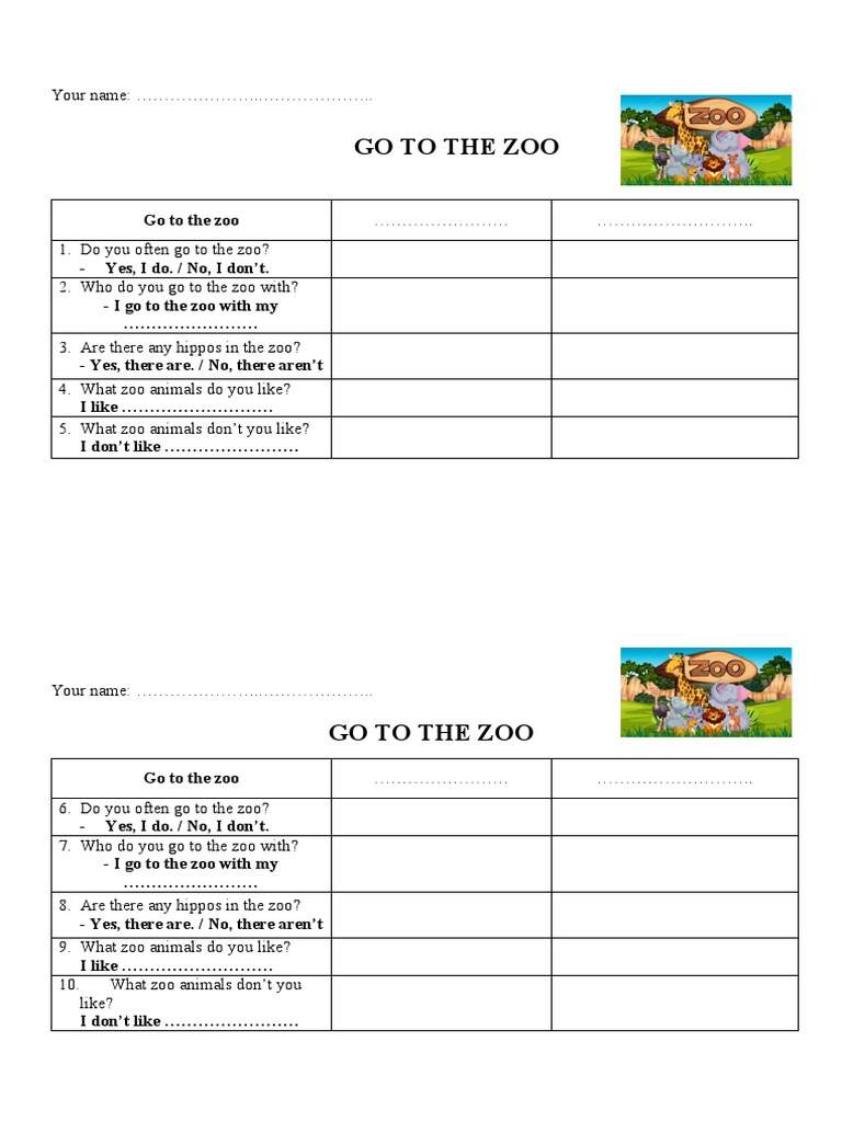 Zoo Visit Questionnaire Template | PDF
