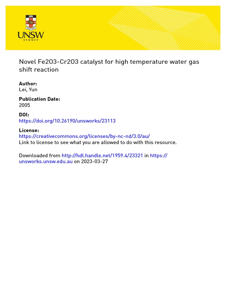 Novel Fe2o3 Cr2o3 Catalyst For High Temperature Water Gas Shift