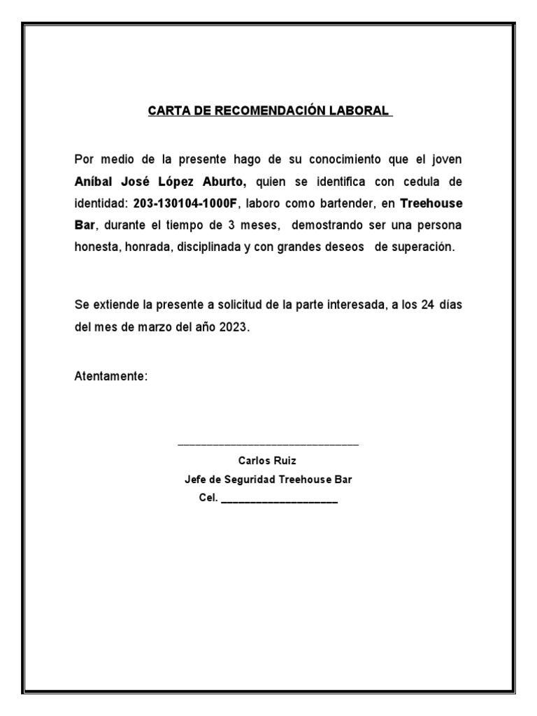 Ejemplos de Cartas de Recomendación Laboral | PDF | Finanzas y dinero | Derecho