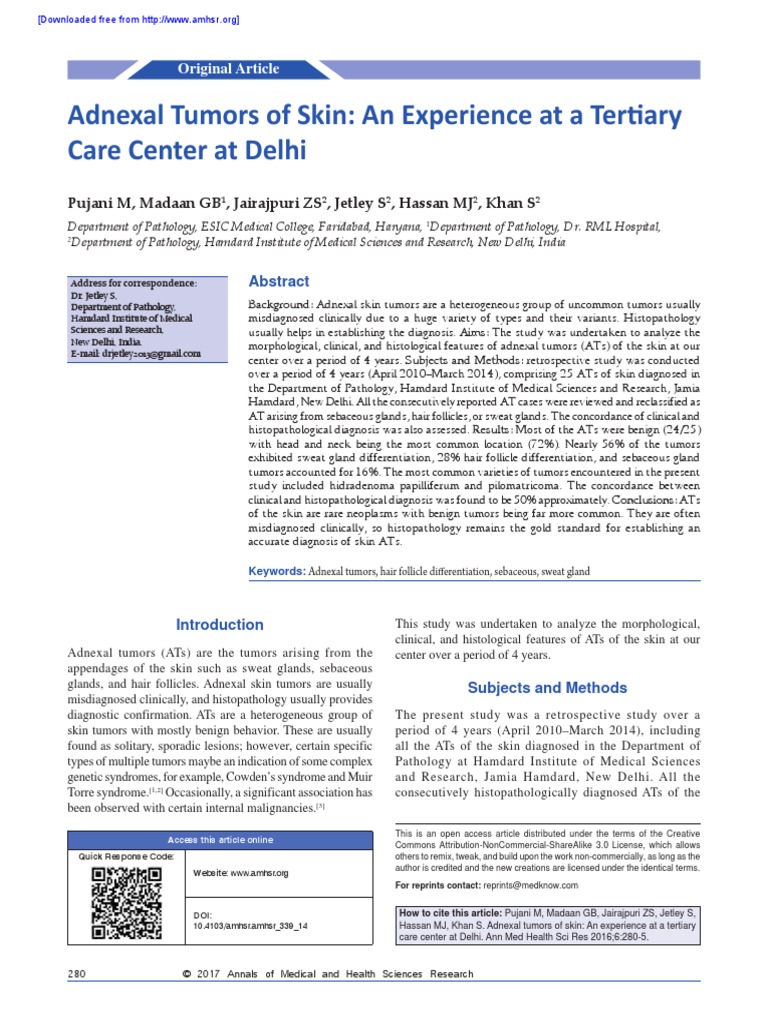 Adnexal Tumors of The Skin | PDF | Neoplasms | Diseases And Disorders