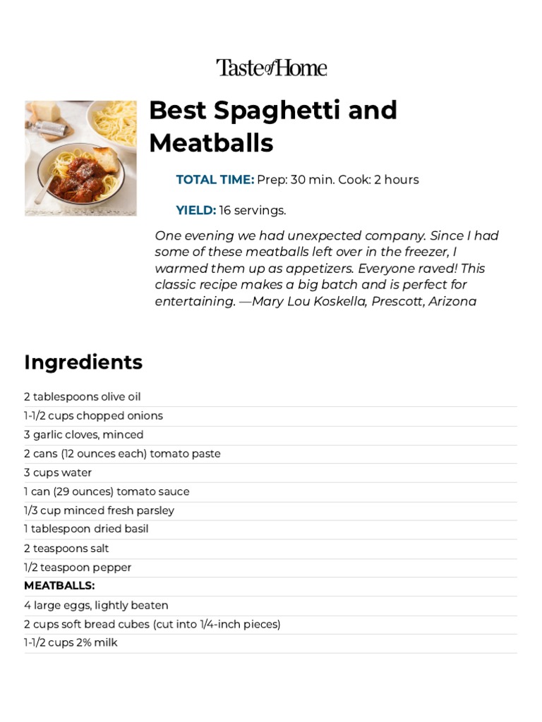 Spaghetti and Meatballs | PDF