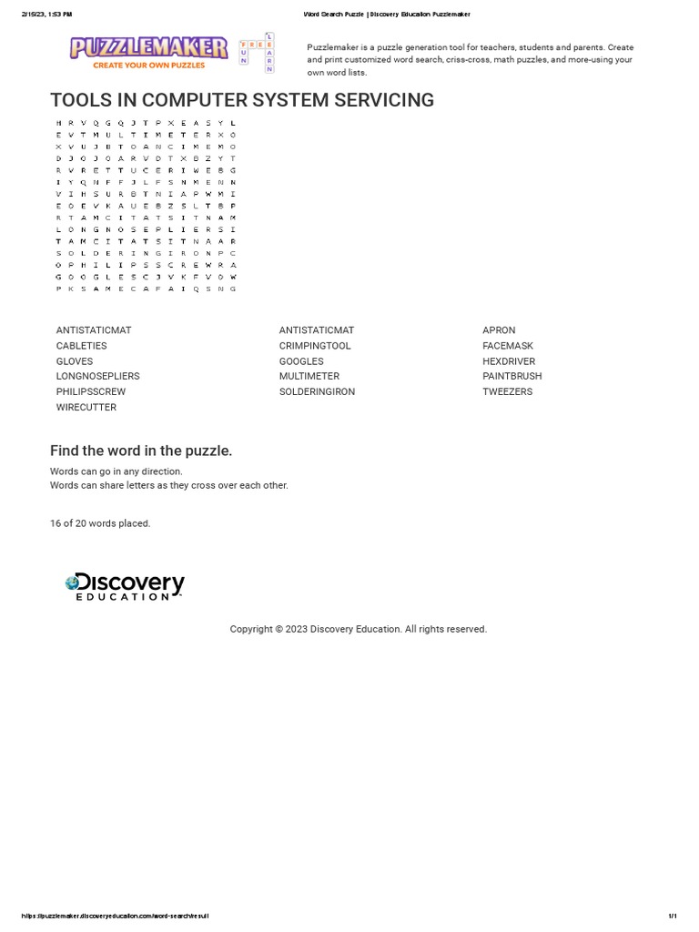 Word Search Puzzle Discovery Education Puzzlemaker | PDF