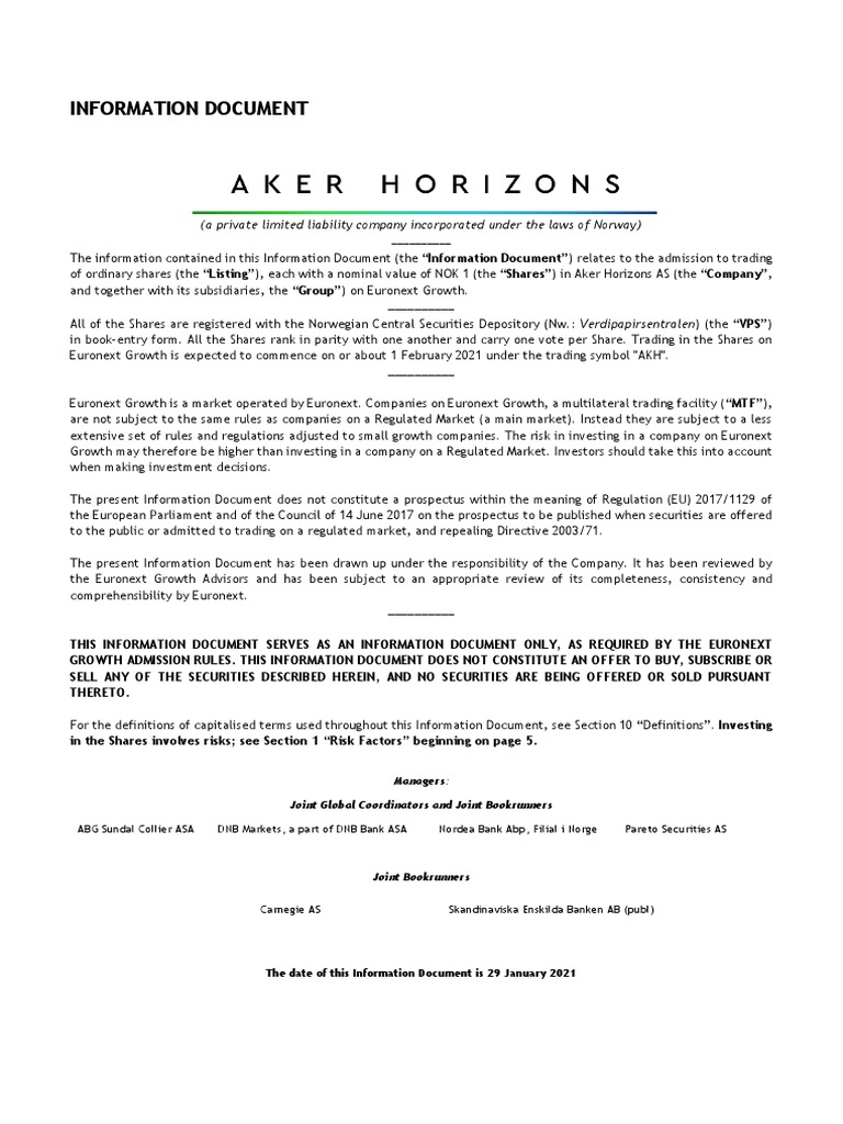 Aker Horizons IPO prospectus | PDF | Securities Act Of 1933 ...