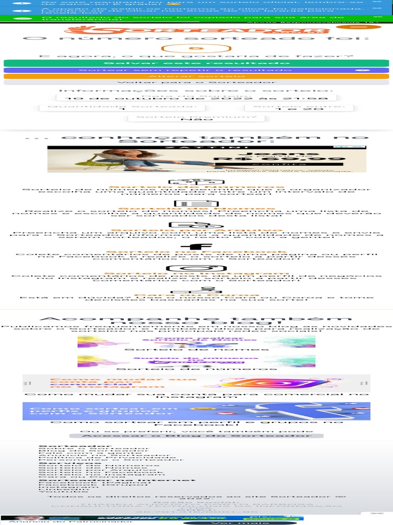Resultado do sorteio de números Sorteador.com.b… | PDF | Facebook ...