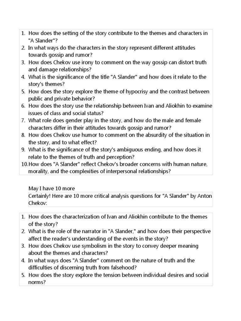 A Slander - Questions | PDF | Critical Thinking | Rumor