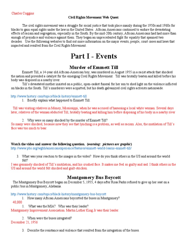 Civil Rights Movement Web Quest | PDF | Loving V. Virginia | March On ...