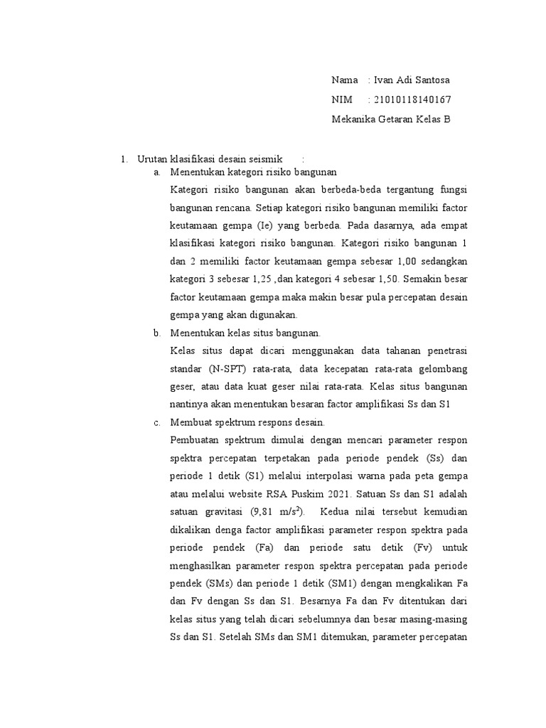 Mekanika Getaran Dan Gempa - Ivan Adi Santosa - 21010118140167 - B | PDF