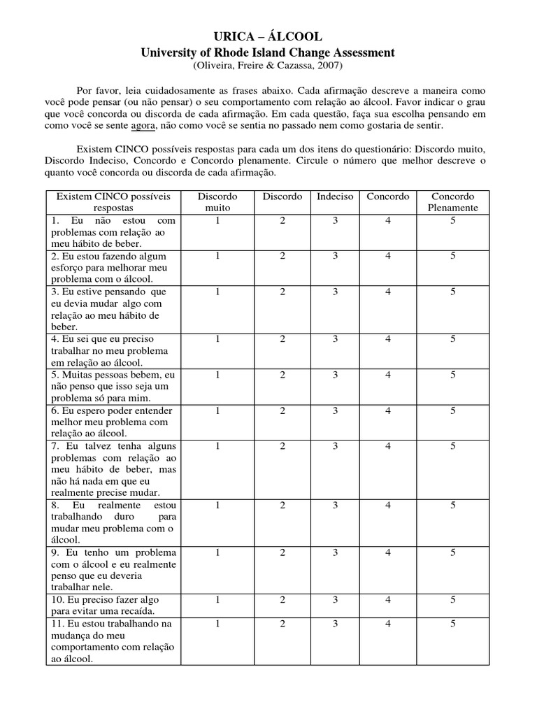 URICA 24 - Alcool - Formatada em PDF | PDF