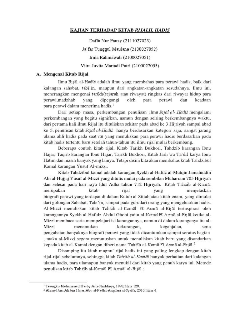 Kel 6 (Revisi) Kajian Terhadap Kitab Rijalil Hadis | PDF